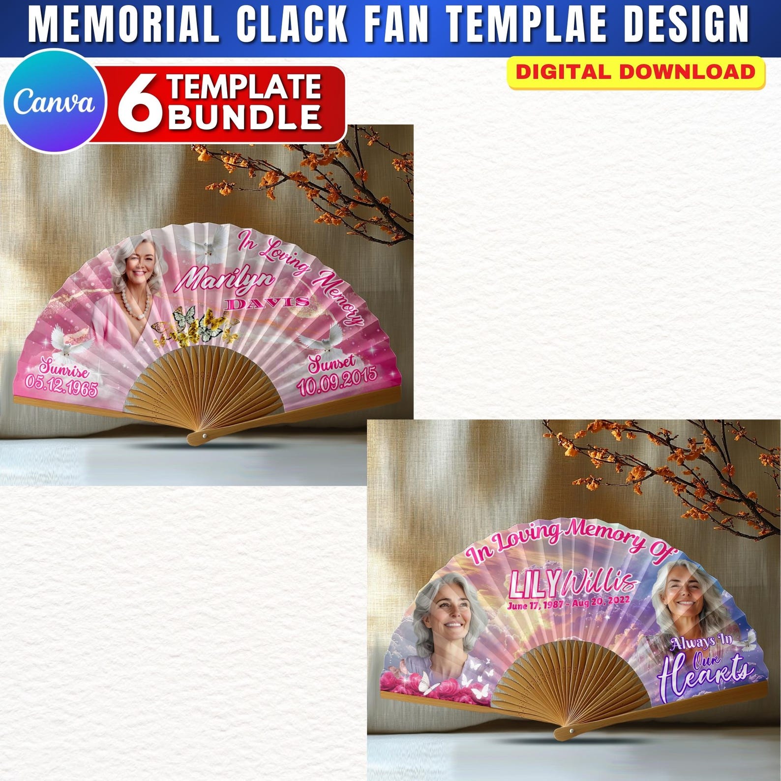 6x Clack Fan Memorial Design Canva Templates, Fully Editable Drag ...