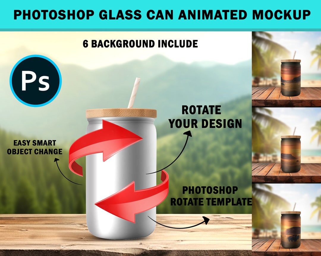 Rotating 16oz Glass Can PSD Mockup | Animate Glass Can Mockup | 6+ Pre ...