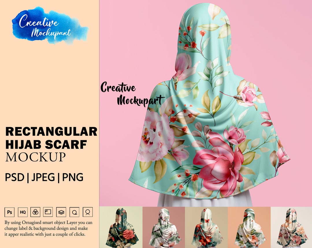 Rectangular Hijab Scarf Mockup | Wrapped Scraf Mockup| Change ...