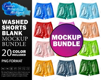 Washed Shorts Blank Mock-up Bundle, Shorts Mock up 12 Colors, Png ...