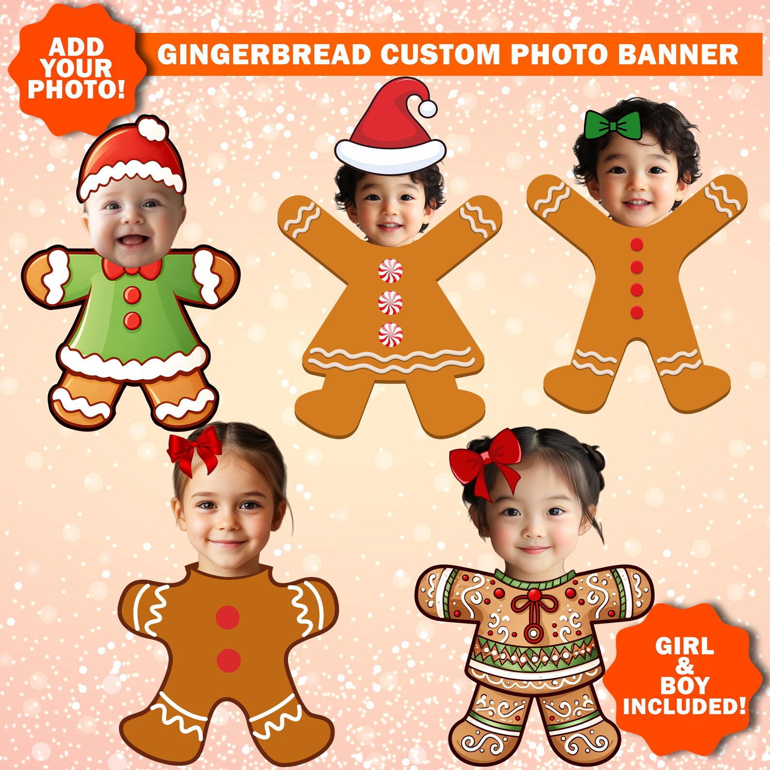 Add Your Own Gingerbread Custom Photo Face Banner, DIY Gingerbread ...