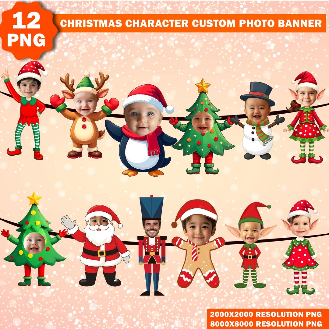 Add Your Own Custom Photo Face Banner, DIY Elf, Santa Reindeer, Snowman ...