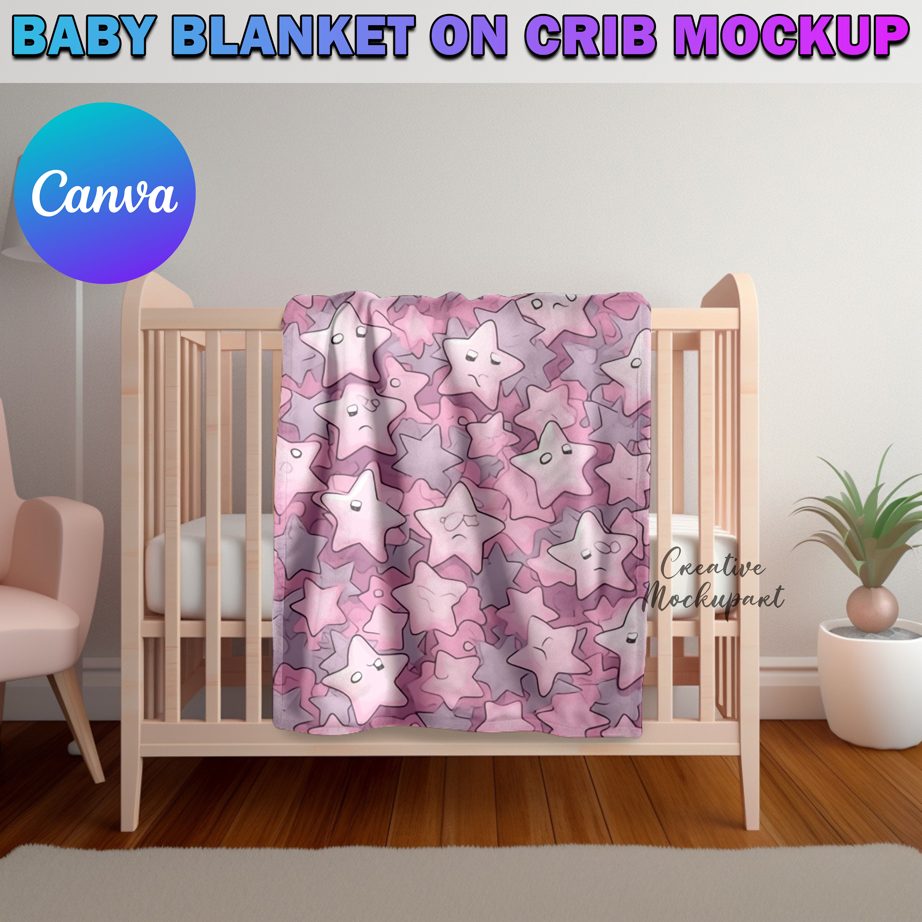 Canva Baby Blanket on Crib Mockup, Nursery Blanket Mockup | Baby Minky ...