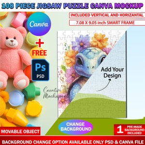 Canva 108 Piece Puzzle Mockup, Jigsaw Puzzle Template for Sublimation, Insert Your Own Design ...