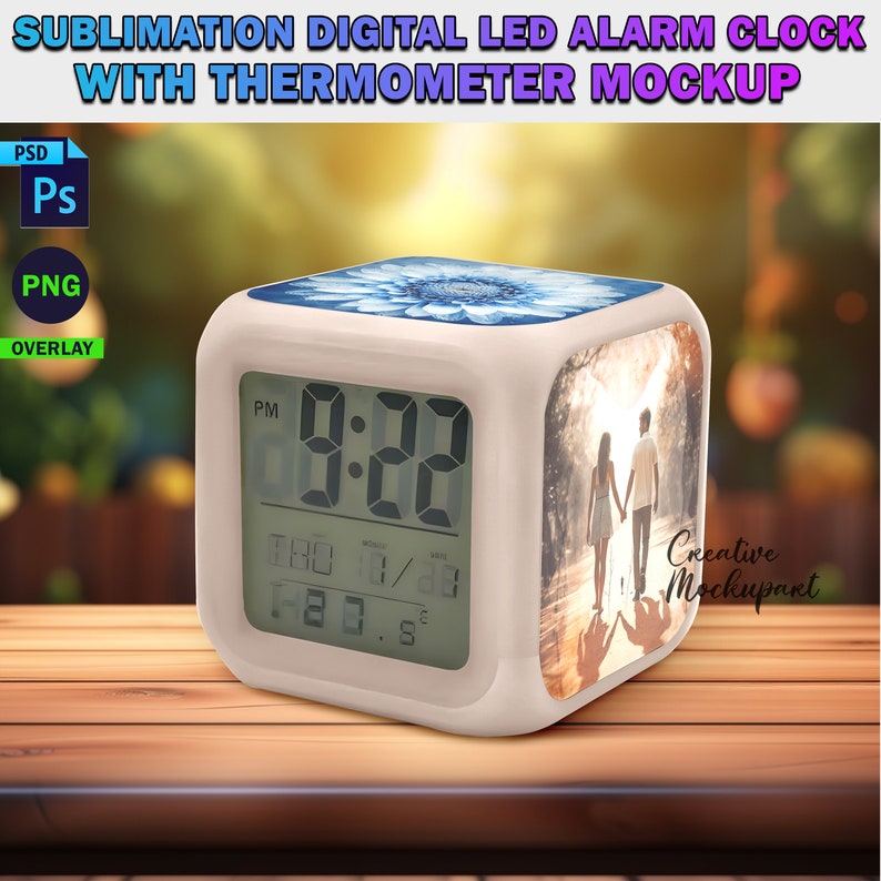 Dye Sublimation Digital LED Alarm Clock With Thermometer Mockup, Insert ...