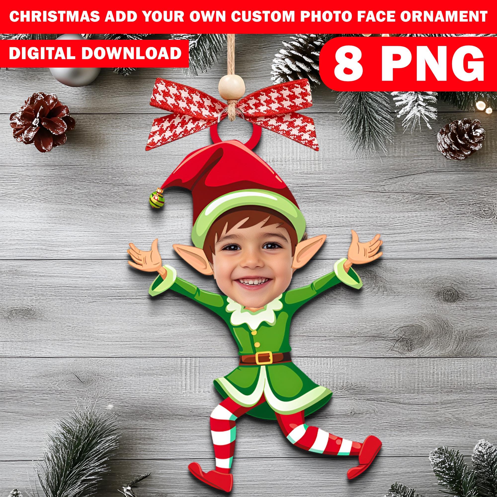 DIY Add Your Own Custom Photo Face Ornament, Christmas Elf Yourself PNG ...
