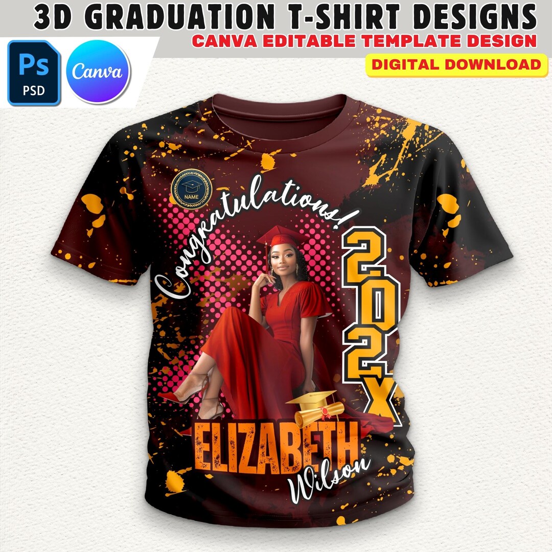 Graduation 3D Shirt Design, Dark Red & Yellow T-shirt Design Template ...