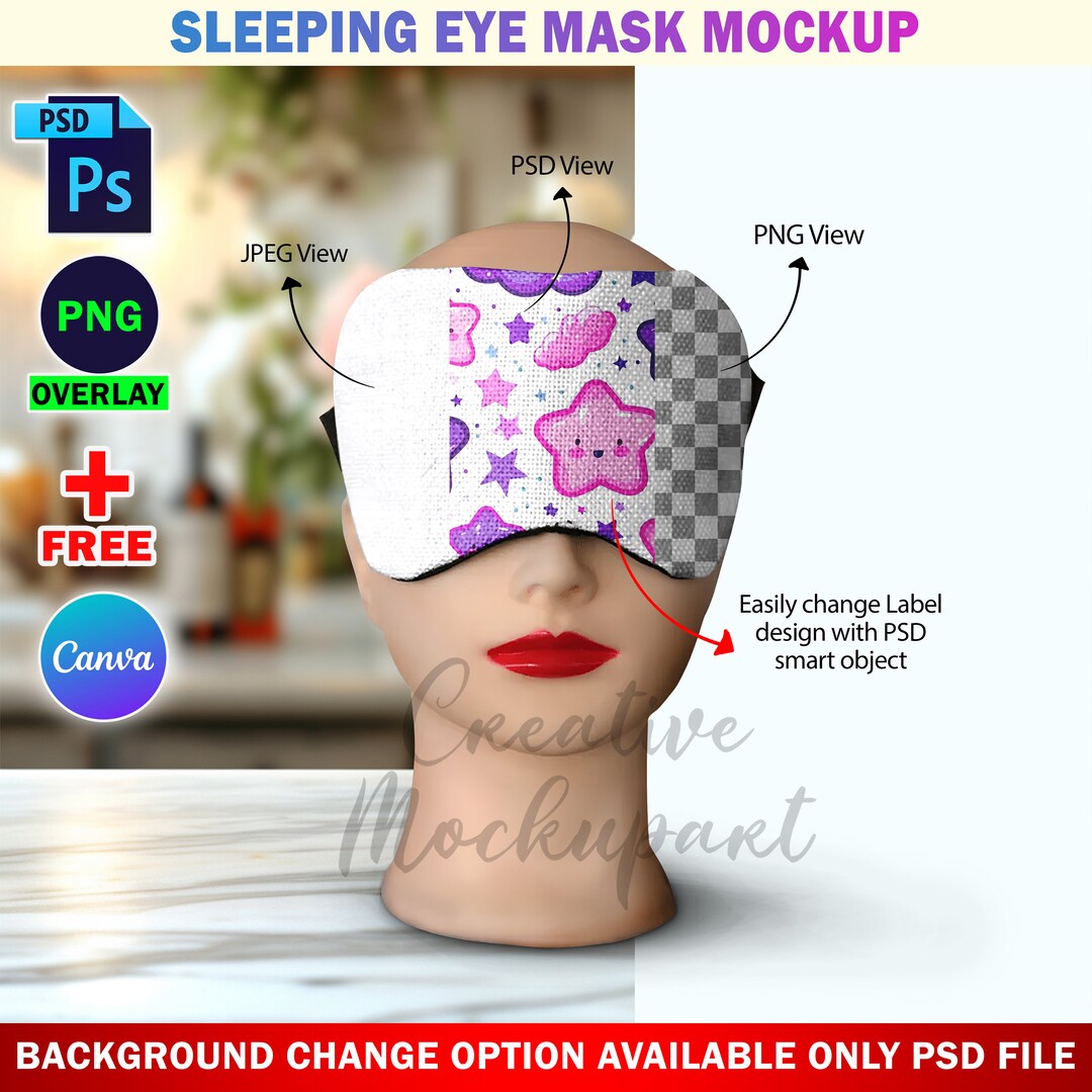 Dye Sublimation Sleeping Eye Mask Mockup, Linen Eye Mask Mockup, Insert ...