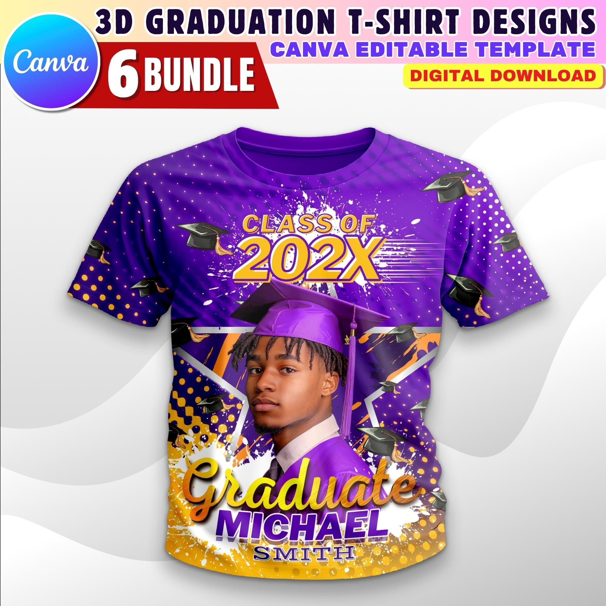 6x Viral Graduation 3D Shirt Design Bundle, Grad T-shirt Design Canva ...