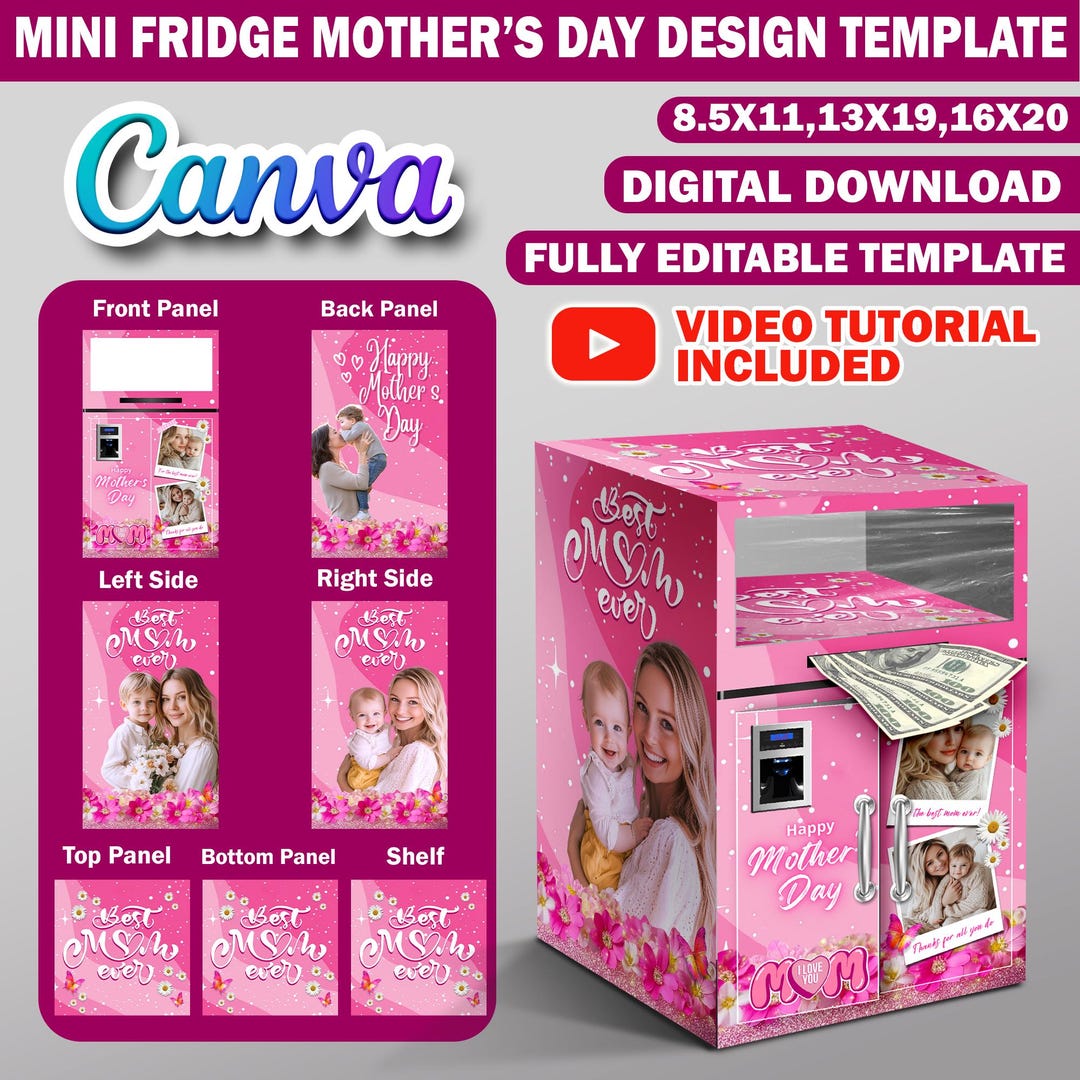 Mothers Day Mini Fridge Gift Box Canva Template, Foam Board Mother's ...