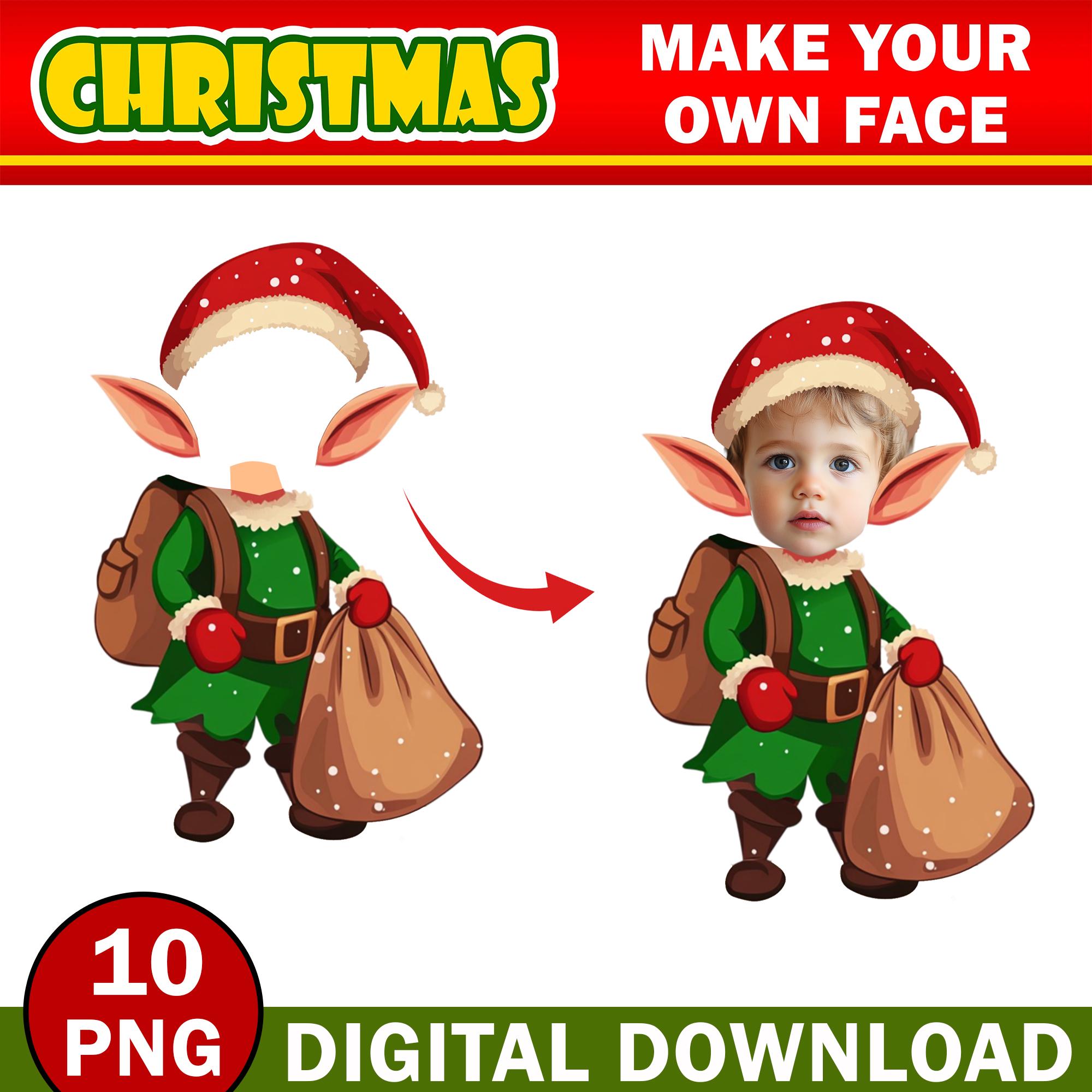 10x Christmas Add Your Own Photo Face, DIY Elf Yourself PNG Bundle, Elf ...