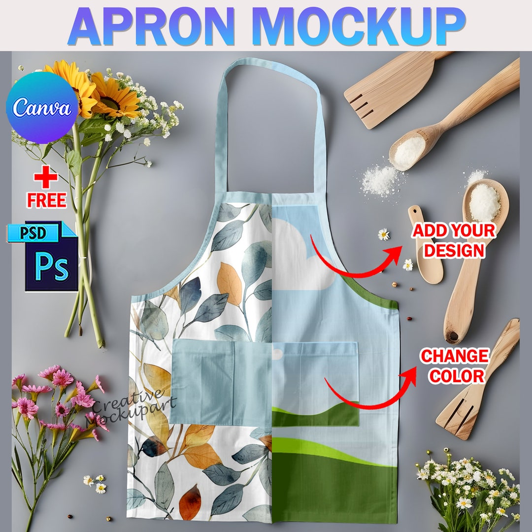 Canva Apron PSD Mockup, AOP & With Pocket Apron Canva Mockup, Kitchen, Woman, Man, Black Apron ...