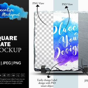 Square Slate Mockup, Rock Slate Photo for Sublimation Slate Blank, Add ...