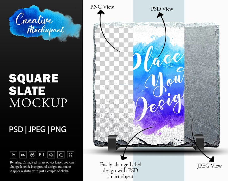 Square Slate Mockup, Rock Slate Photo for Sublimation Slate Blank, Add ...