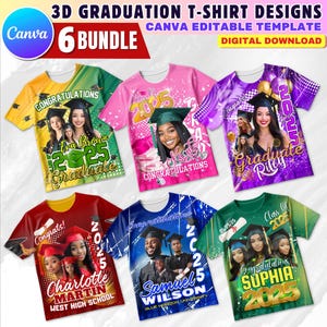 6x Graduation 3D Shirt Design Bundle, Grad T-shirt Design Canva ...