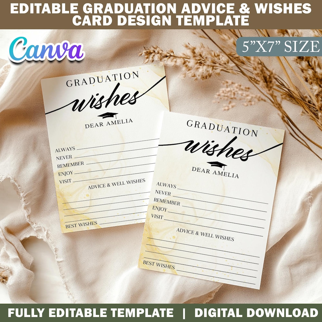 Printable Class of 2025 Graduation Advice & Wishes Card Design ...