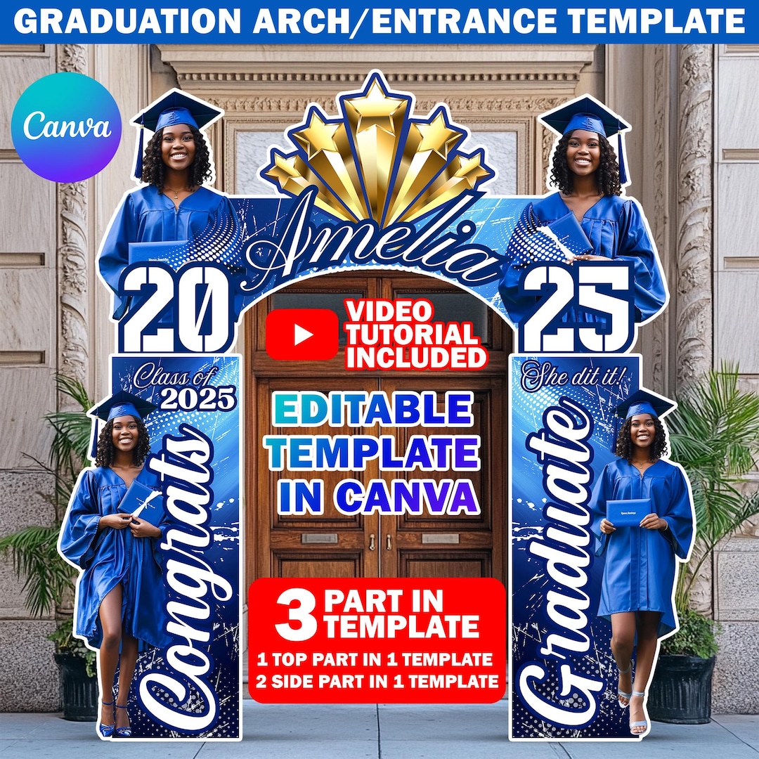 Graduation Entrance Arch Design Canva Template, Blue & White Graduation ...