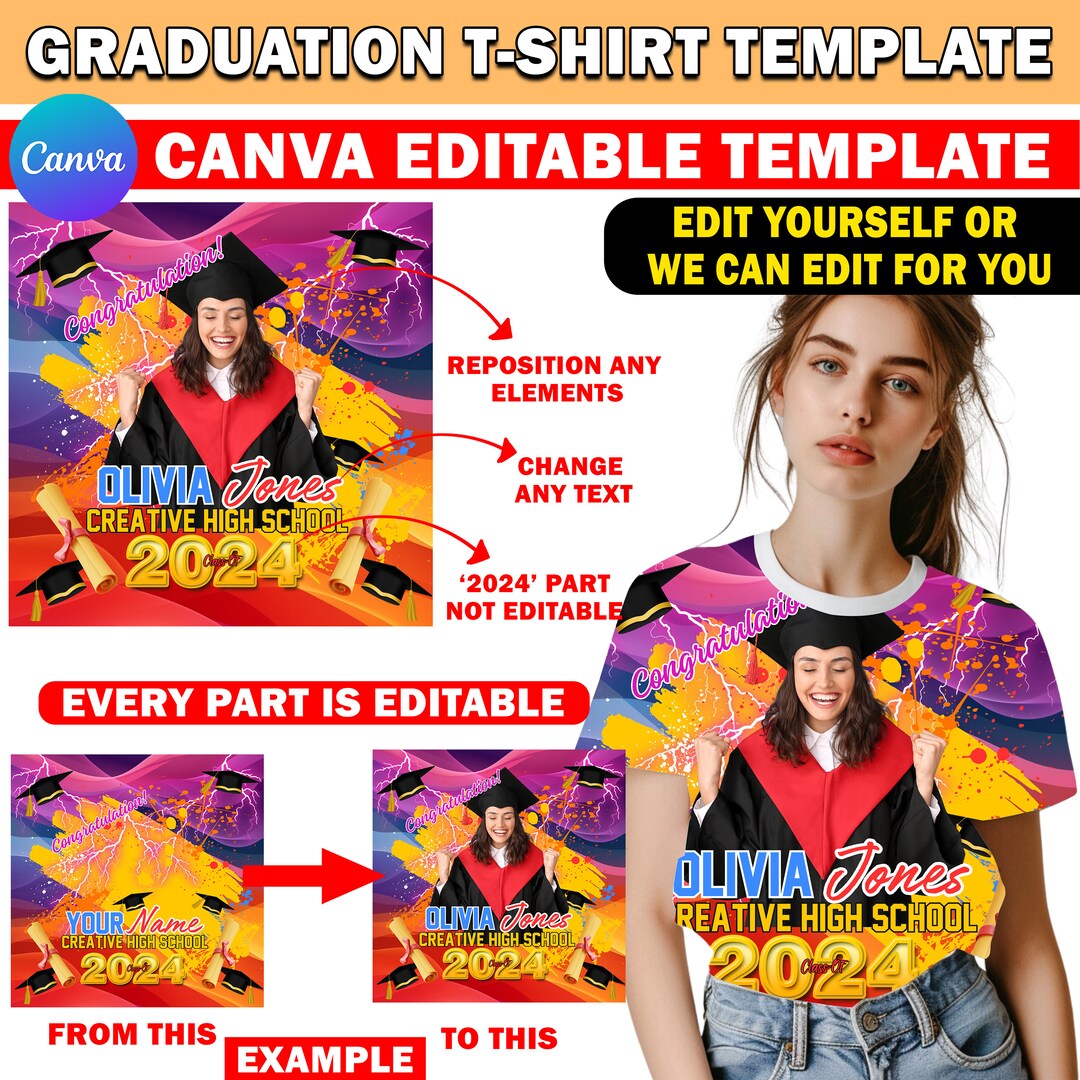 Graduation AOP Shirt Design, Senior T Shirt Design, Glitter Canva ...