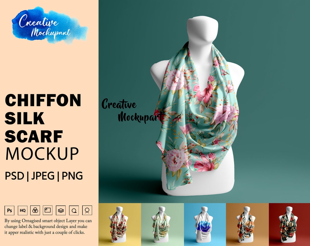 Chiffon Silk Scarf Mockup | Change Background, Add Your Own Design via ...