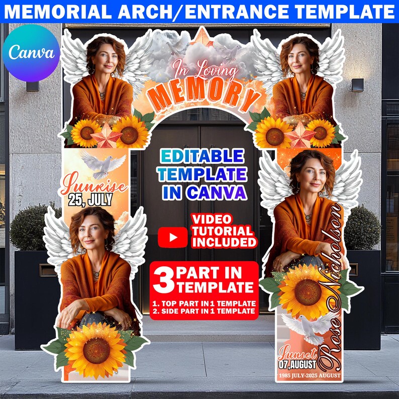 6x Memorial Entrance Arch Canva Template Bundle, Memorial Arch, Funeral ...