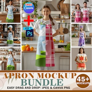 45X Apron Mockup Bundle, AOP & With Pocket Apron Canva Mockup, Kitchen, Woman, Man, Black ...
