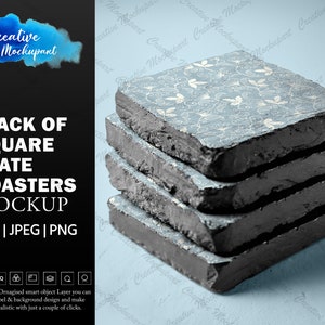 DYE Sublimation Stack of Square Slate Coasters Mockup | Add Your Own ...