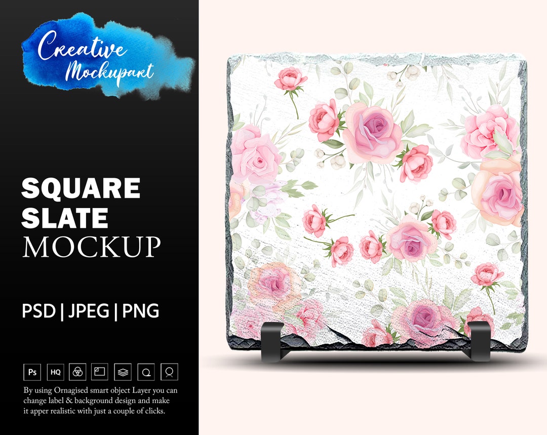 Square Slate Mockup, Rock Slate Photo for Sublimation Slate Blank, Add ...