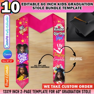 10 Pre-k & Kindergarten Kids Graduation Stole Design Bundle, Kids Sash ...