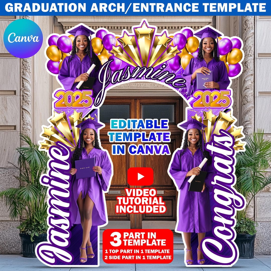 Graduation Entrance Arch Design Canva Template, Purple & Gold ...