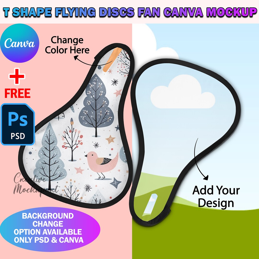 Canva Frame T Shape Flying Disc Fan Mockup for Dye Sublimation, Insert ...