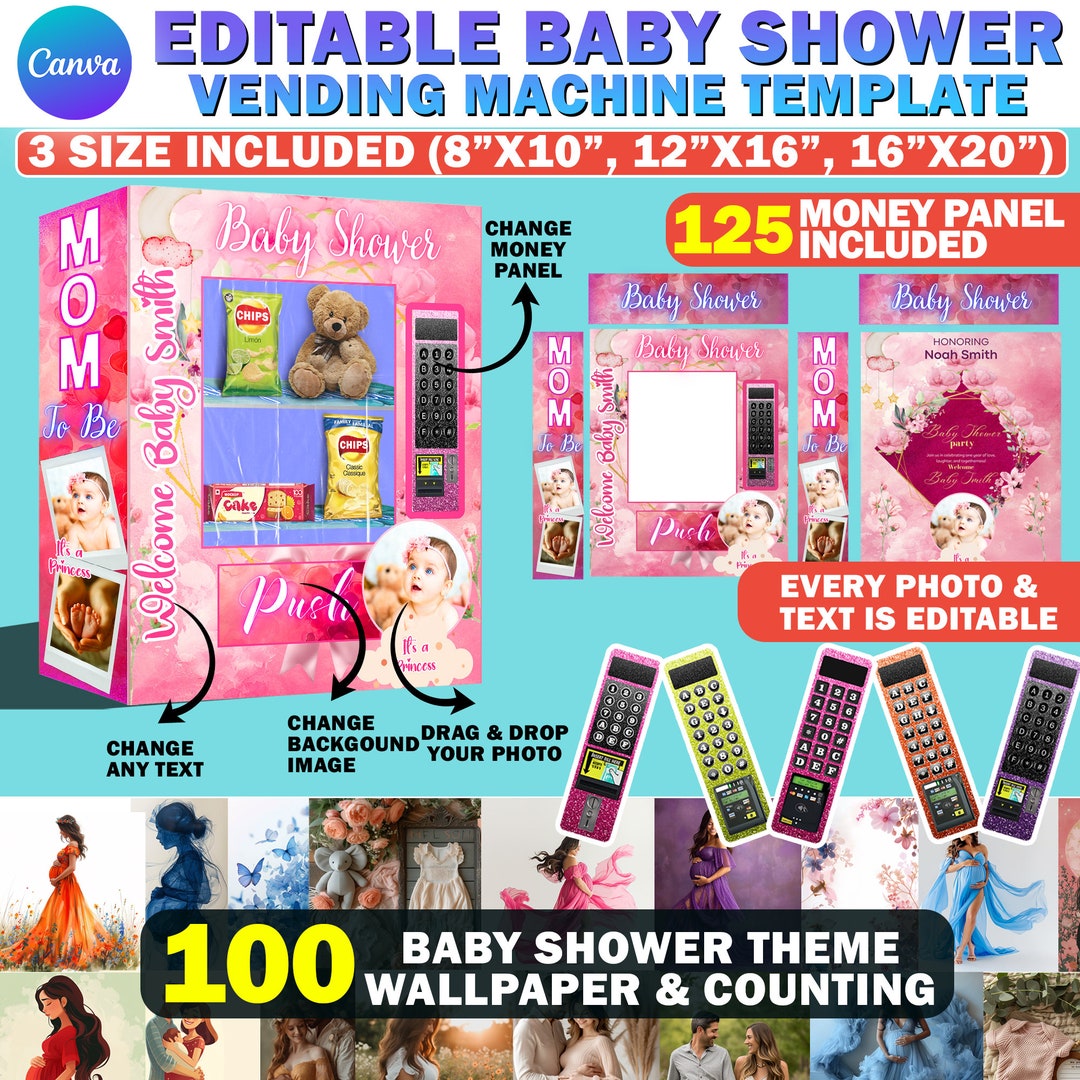 Cute Baby Shower Vending Machine Template, 8x10, 8.5x11, 16x20 DIY ...