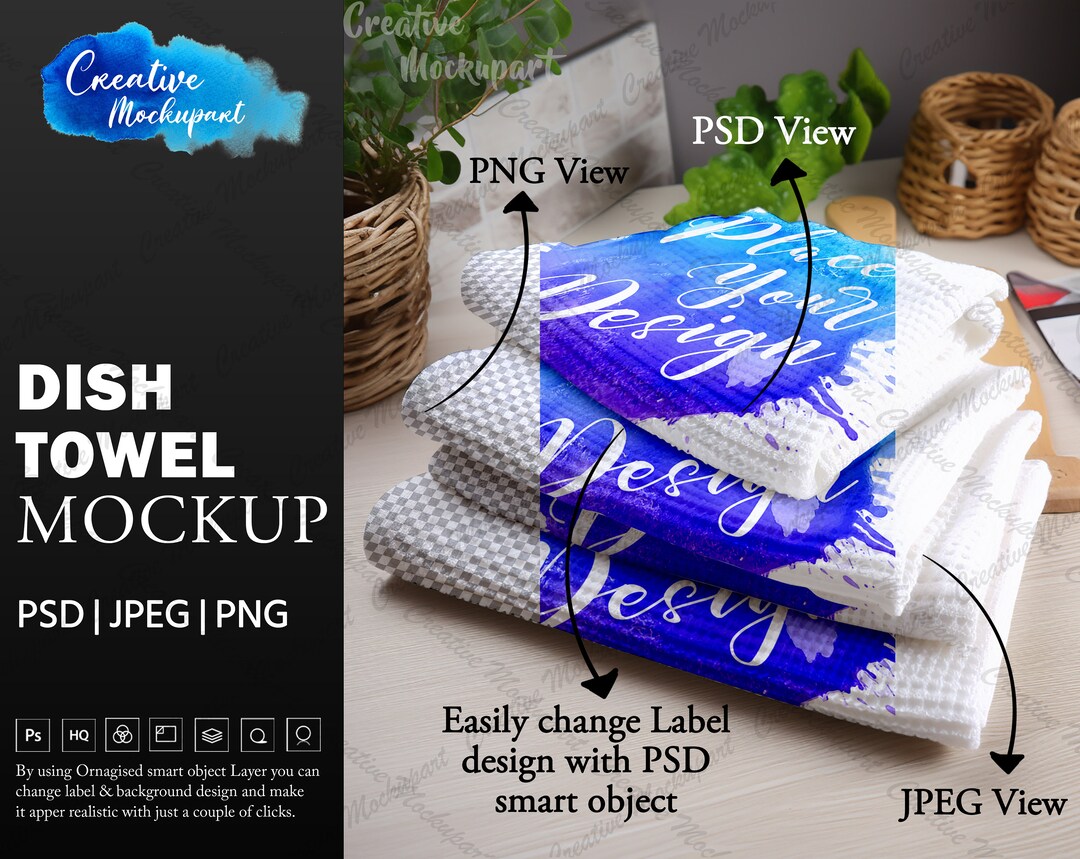 Dye Sublimation Stacked Dish Towel Mockup | Kitchen Towel Mockup, Hand ...