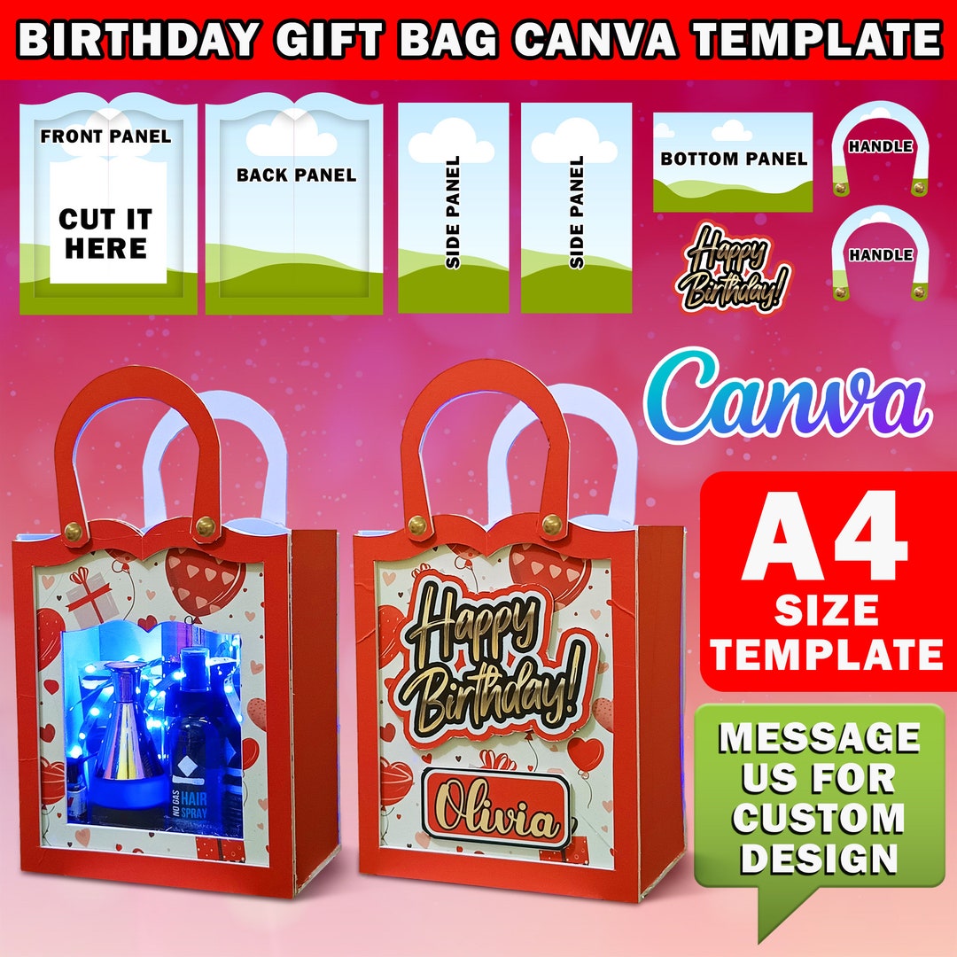 Birthday Gift Bag Design Canva Template, Birthday Favor Bag Gift Box ...