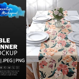 Table Runner Mockup| Dye Sublimation Linen Table Runner on Table Setup ...