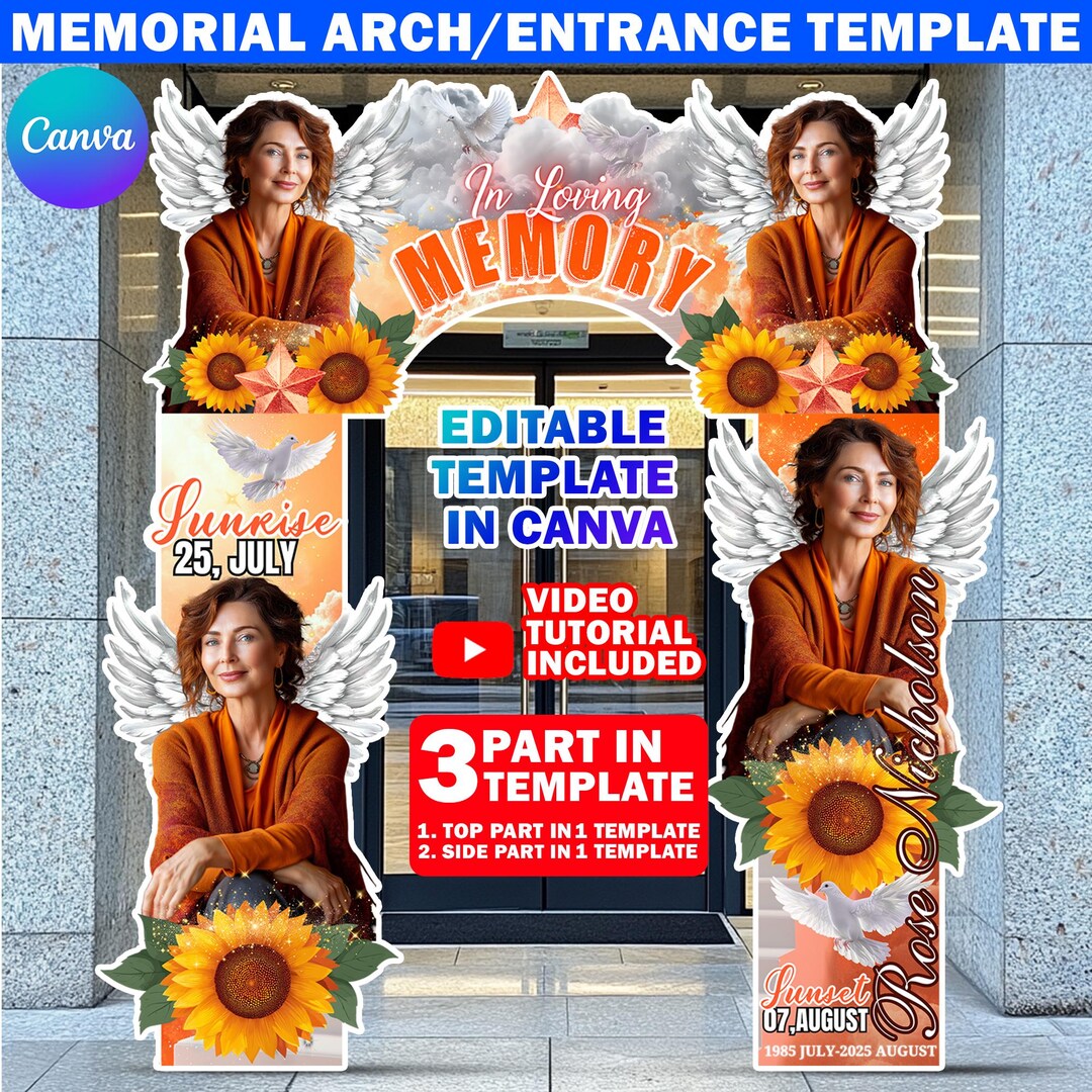Funeral Entrance Arch Design Canva Template, Orange & White Memorial ...
