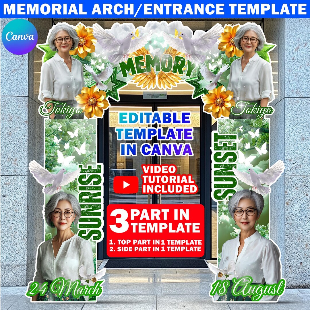Funeral Entrance Arch Design Canva Template, Green & White Memorial ...