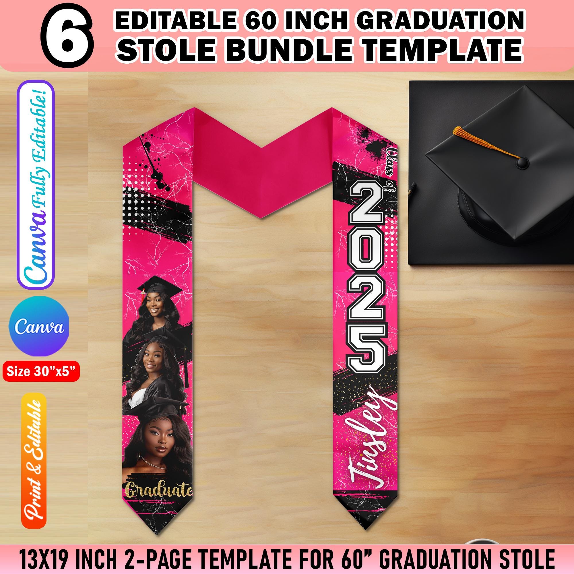 Graduation Stole Template Design Bundle for Graduation Sash Sublimation ...
