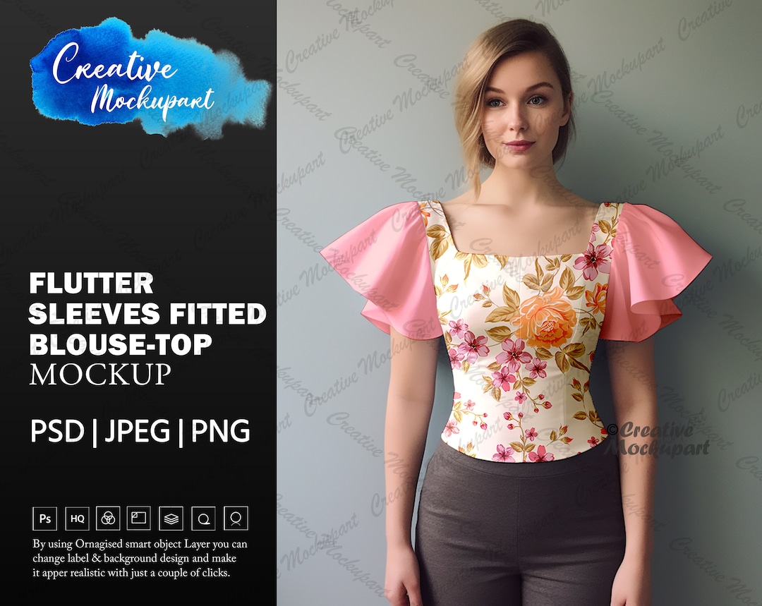 Flutter Sleeves Fitted Blouse/top Mockup | Style Photography | Add Your ...