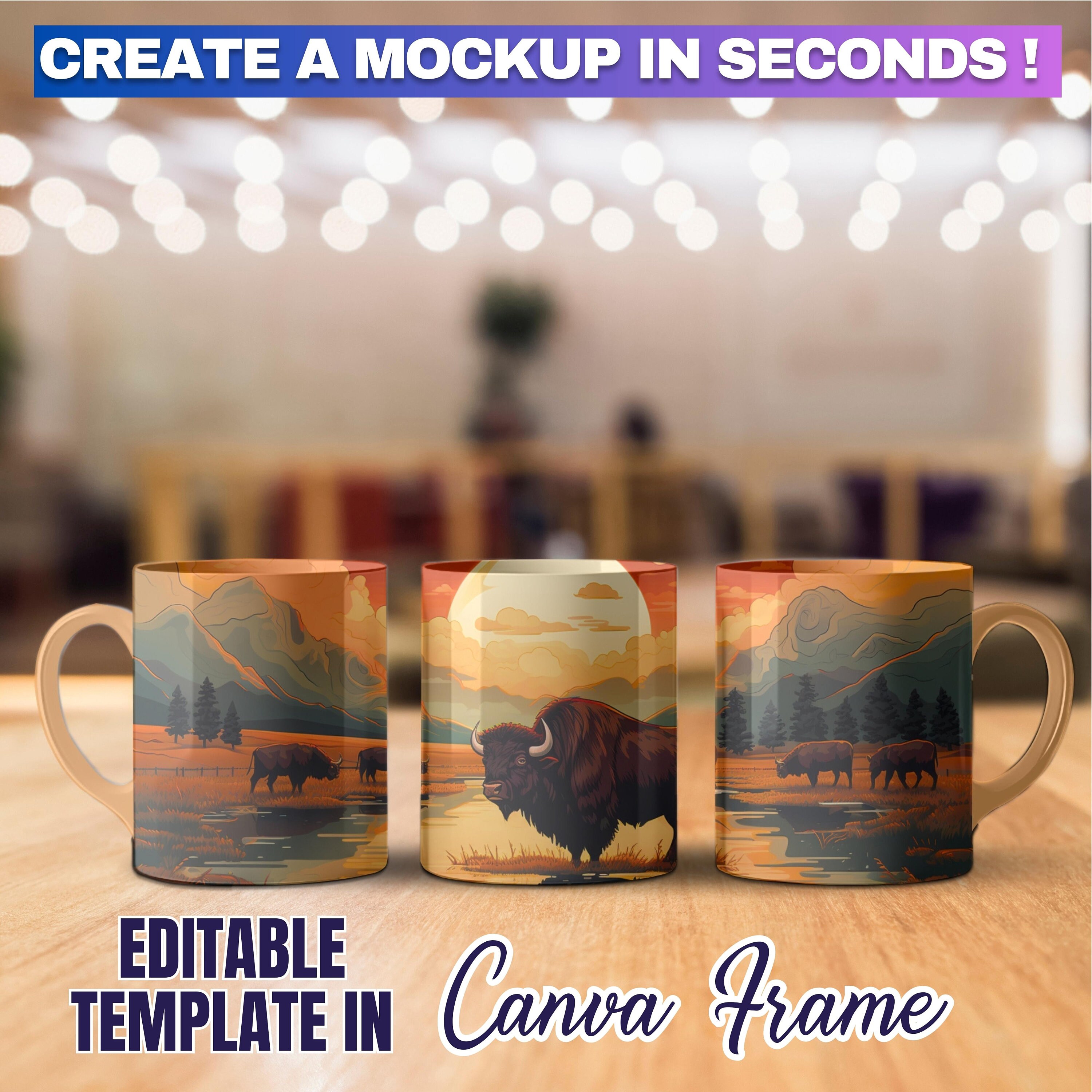 Canva Frame 11oz Mug Full Wrap Mockup | 11oz Coffee Mug Mockup | 3 Mug ...