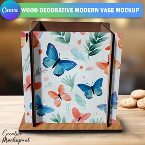 Dye Sublimation Canva MDF Wood Box Mockup, Wood Decorative Vase Mockup ...