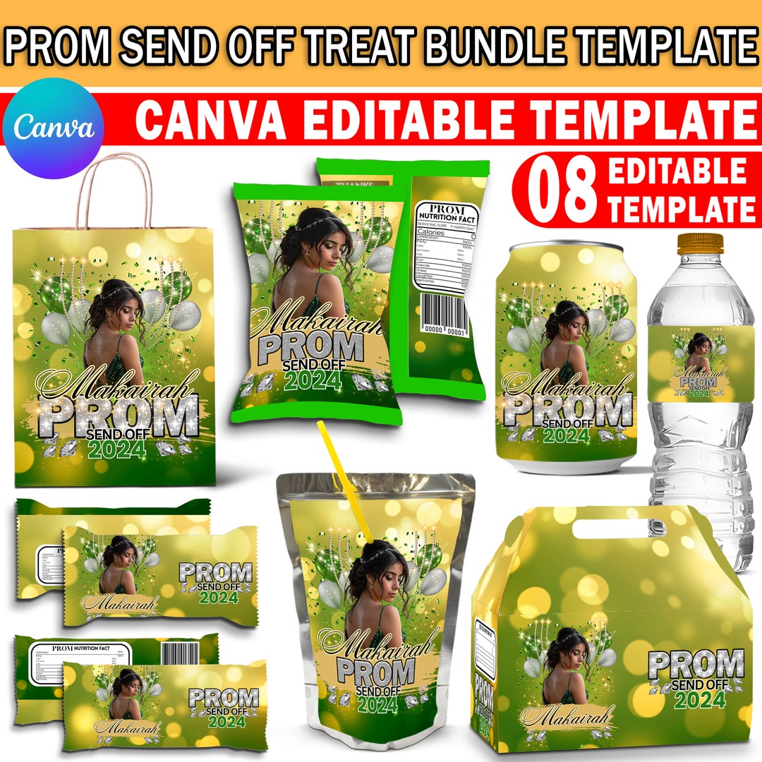 Prom Send off Treat Packaging, Prom Template Bundle, Green & Silver ...