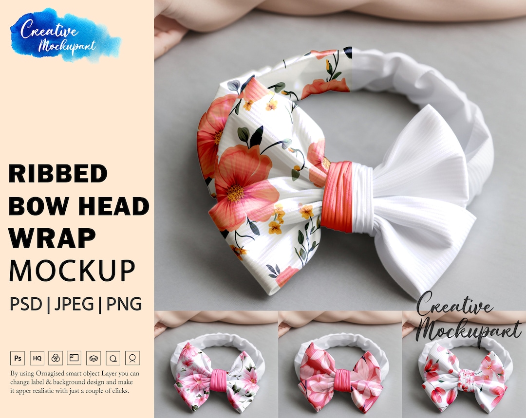Ribbed Bowhead Wrap Mockup | Bow Mockup | Kids Head Wrap Mockup | Hair ...