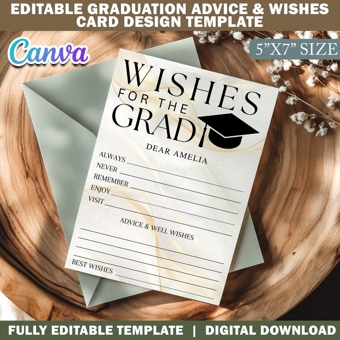 Printable Graduation Advice & Wishes Card Design Template, Editable ...