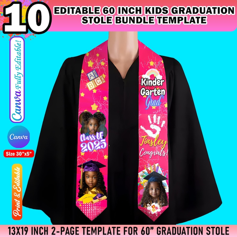 10 Pre-k & Kindergarten Kids Graduation Stole Design Bundle, Kids Sash ...