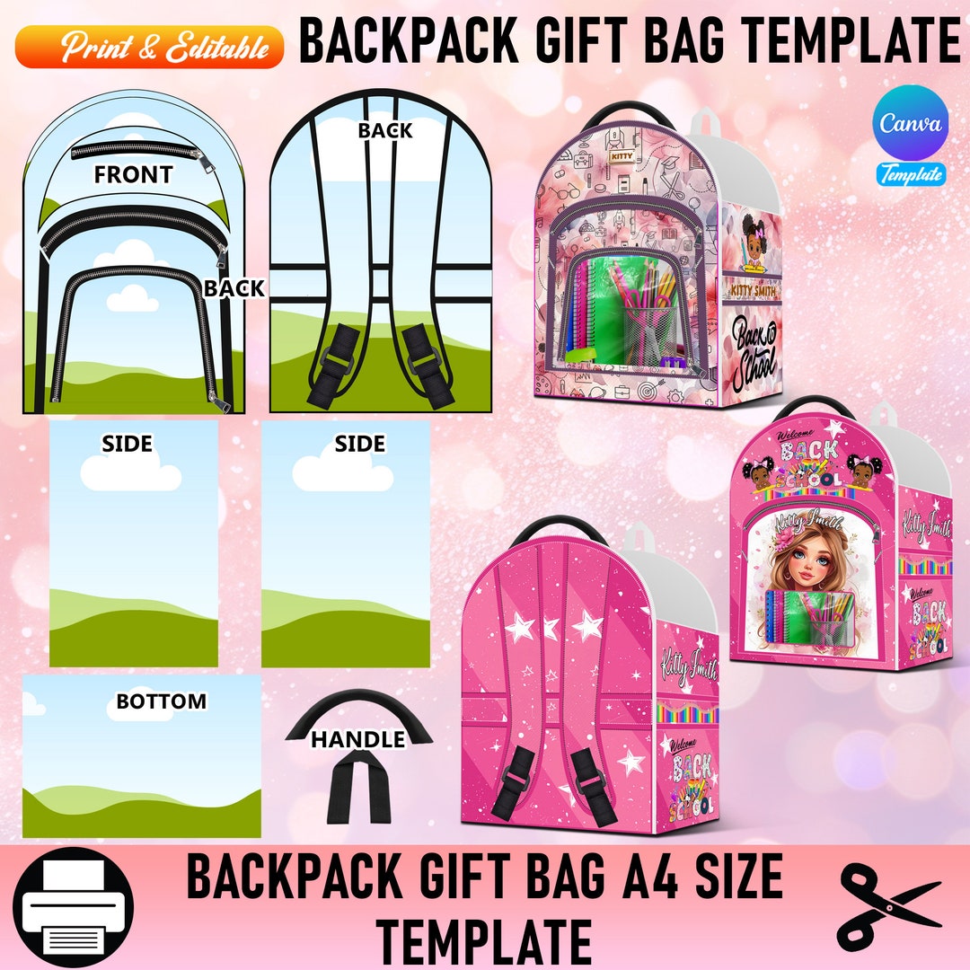 Backpack Gift Box Canva Template, Book Bag Gift Box Template, Insert ...