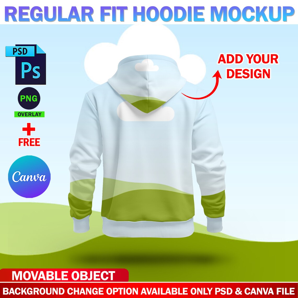 Realistic Regular Fit Back of A Hoodie Mockup | Hooded Sweatshirt Back ...