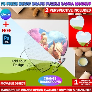 Canva 75 Piece Heart Shape Puzzle Mockup, Jigsaw Puzzle Template for ...