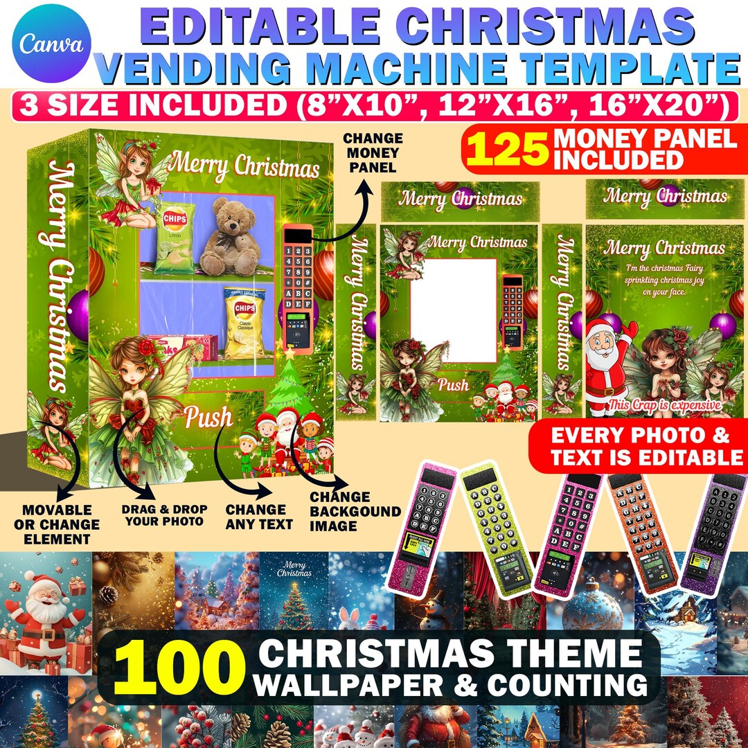 Editable Christmas Fairy Theme Vending Machine Template, DIY Vending ...