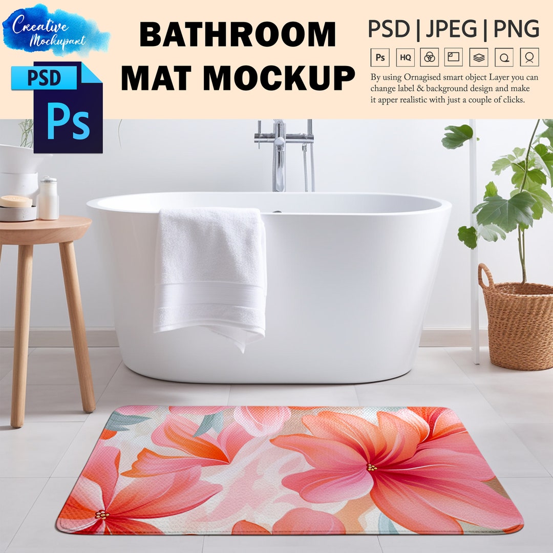 Bathroom Mat Mockup | Bathroom Rug Mockup | Insert Design via Photoshop ...
