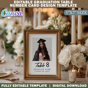 Editable Graduation Table Number Card Design Template, Simple Grad ...